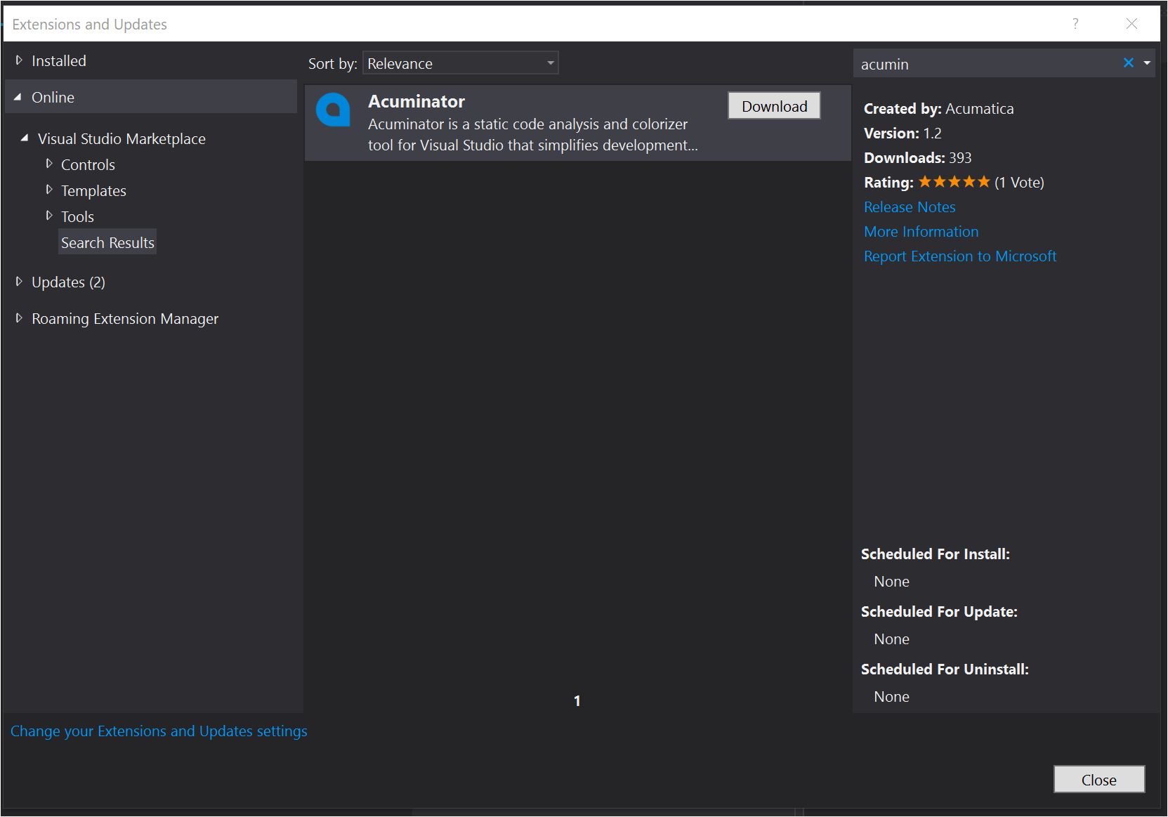 How do i access my visual studio extensions options - acetocross